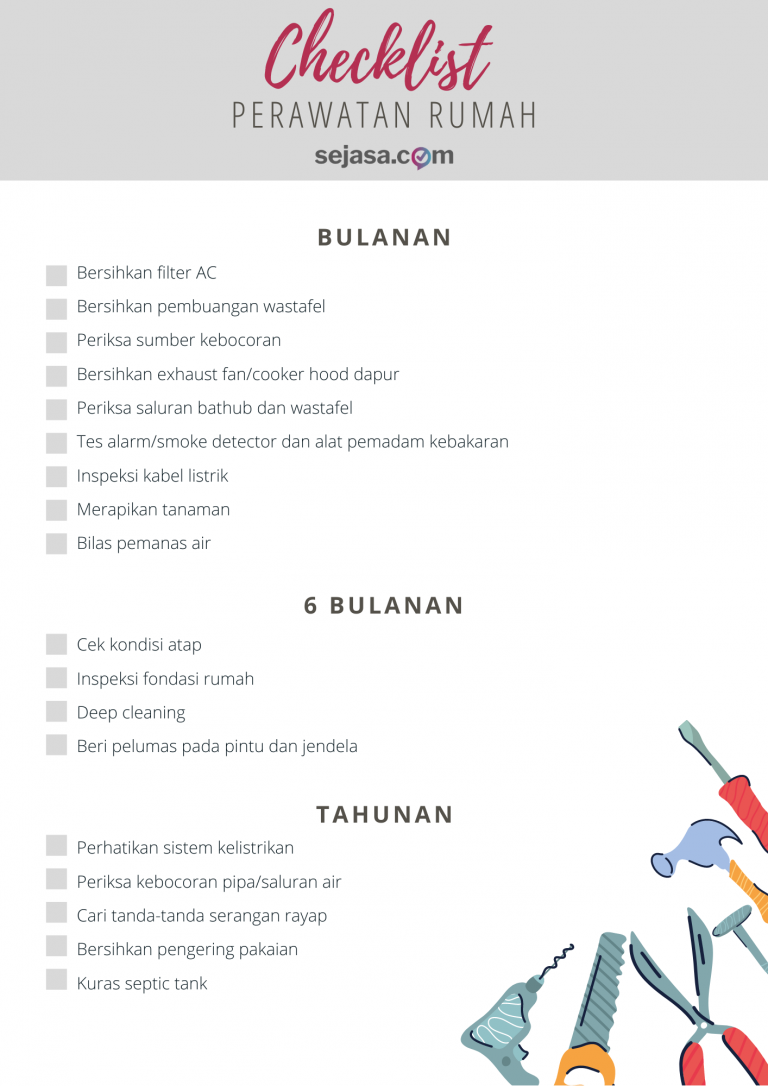 Checklist Perawatan Rumah Rutin (Bisa Dicetak) – Sejasa HAPPY LIVING